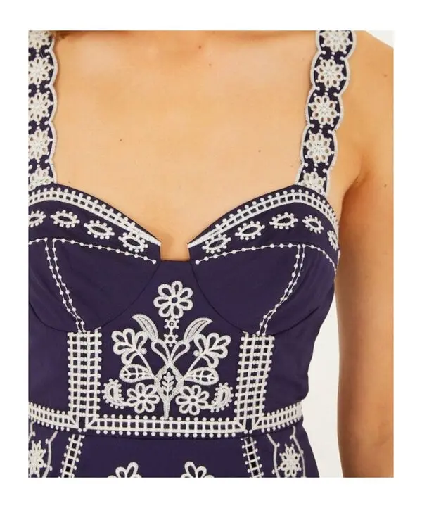 Farm Rio Richelieu Embroidered Sleeveless Midi Dress