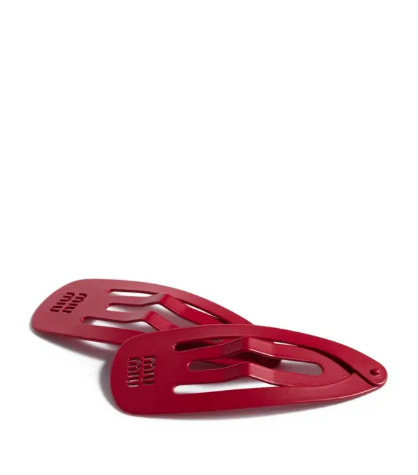 Miu Miu Large Metal Logo Hair Clips - Red
