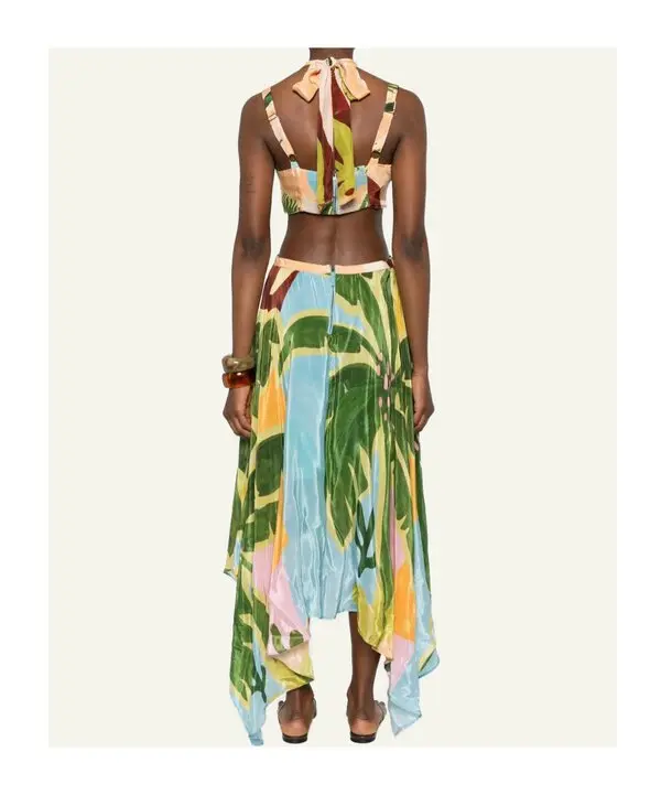 Farm Rio Tropical Print Asymmetric Midi Dress - Green