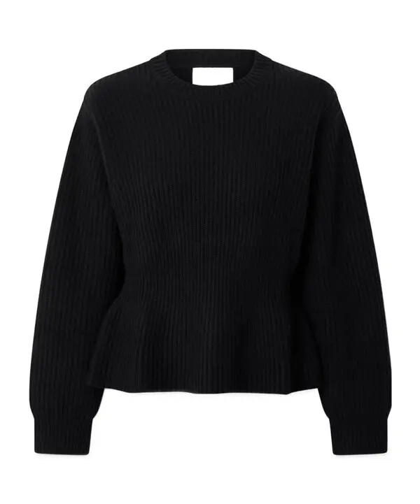 LISA YANG Mirella Ribbed Cashmere Peplum Sweater - Black