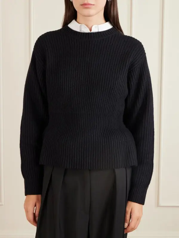 LISA YANG Mirella Ribbed Cashmere Peplum Sweater