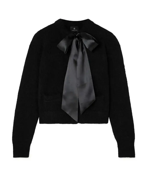 ANINE BING Rhodes Cardigan With Pussy-bow Detail - Black