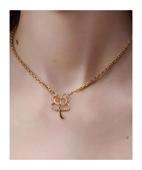 Dior Cd Shiny Clover Necklace With Crystal Pavé Setting