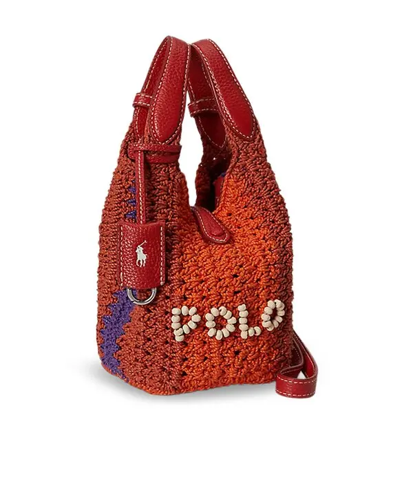Polo Ralph Lauren Crochet Tote Bag With Beaded Logo