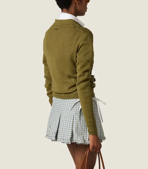 Miu Miu Cashmere-silk Ruffled Pointelle Cardigan