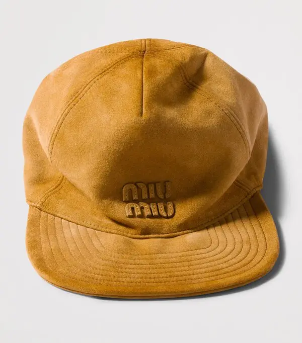 Miu Miu Suede Baseball Cap With Embossed Logo - Neutral