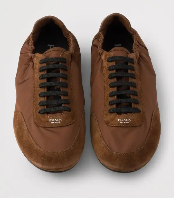 Prada Re-nylon And Suede Collapsible Sneakers - Brown