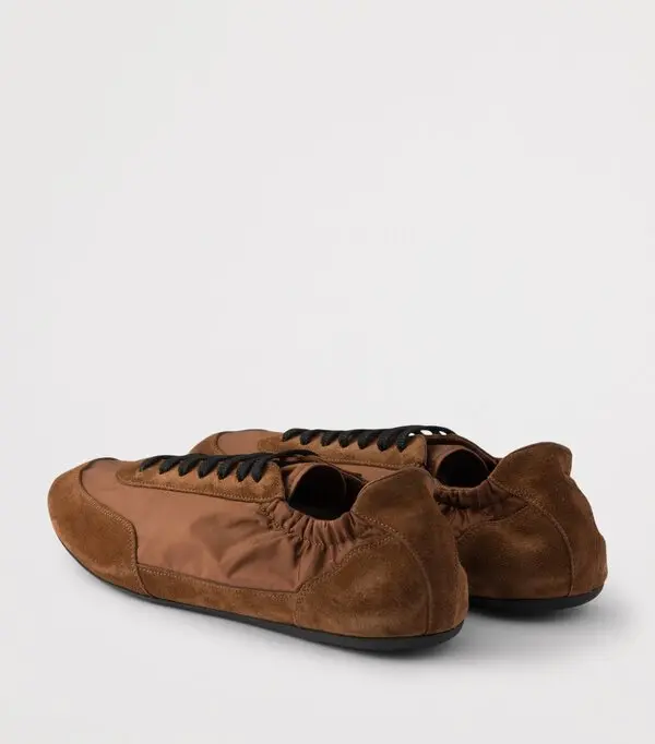 Prada Re-nylon And Suede Collapsible Sneakers - Brown