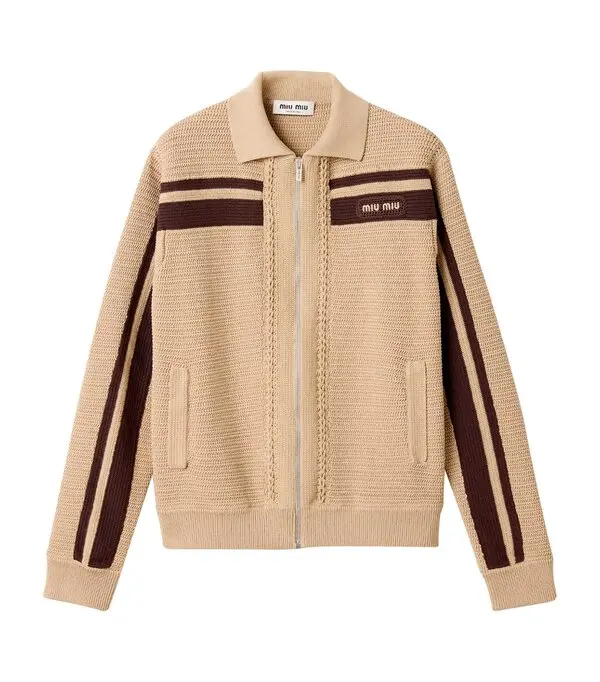 Miu Miu Crochet Zip-up Cardigan With Stripes