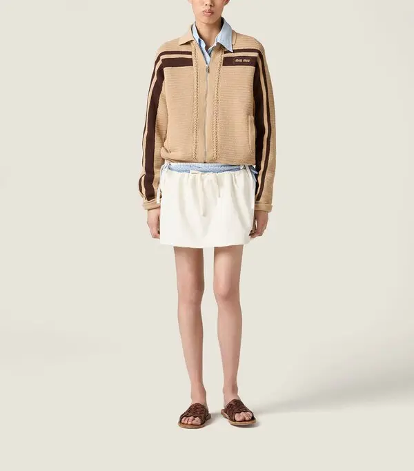 Miu Miu Crochet Zip-up Cardigan With Stripes