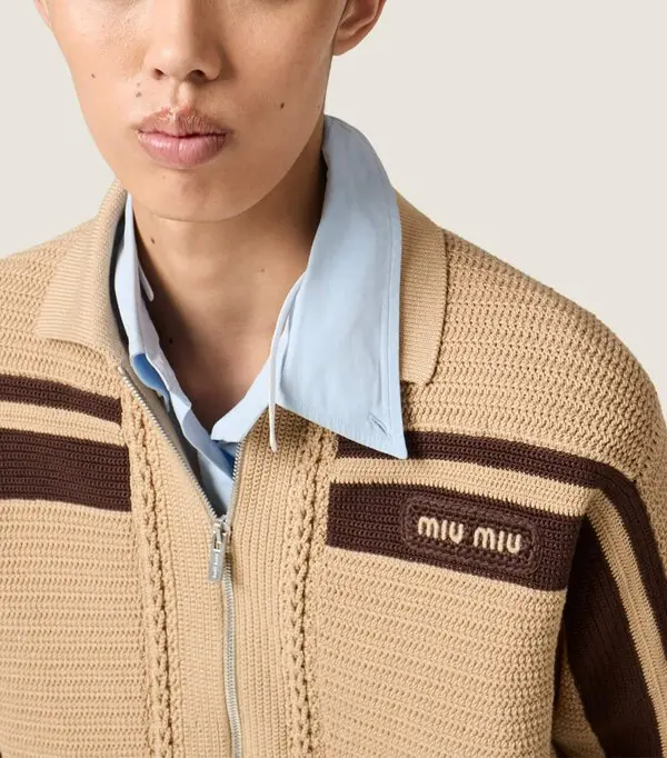 Miu Miu Crochet Zip-up Cardigan With Stripes
