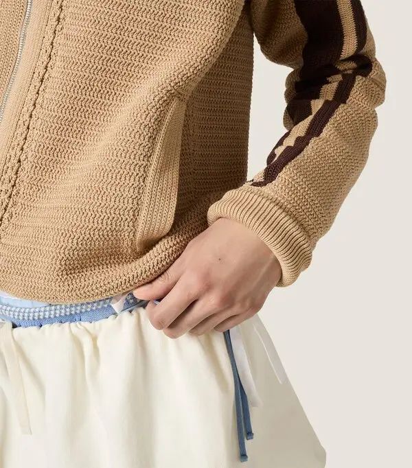 Miu Miu Crochet Zip-up Cardigan With Stripes