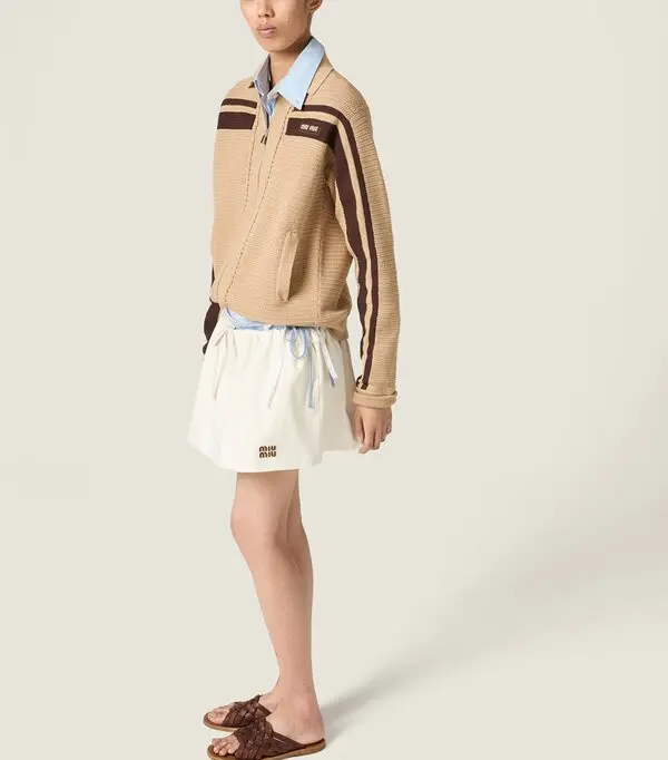 Miu Miu Crochet Zip-up Cardigan With Stripes