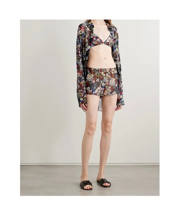 Khaite Tilly Printed Silk Chiffon Shorts