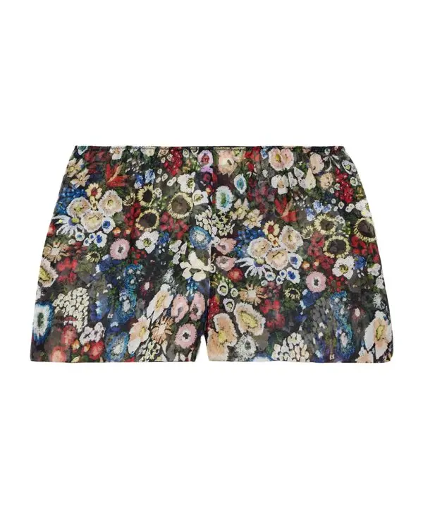 Khaite Tilly Printed Silk Chiffon Shorts