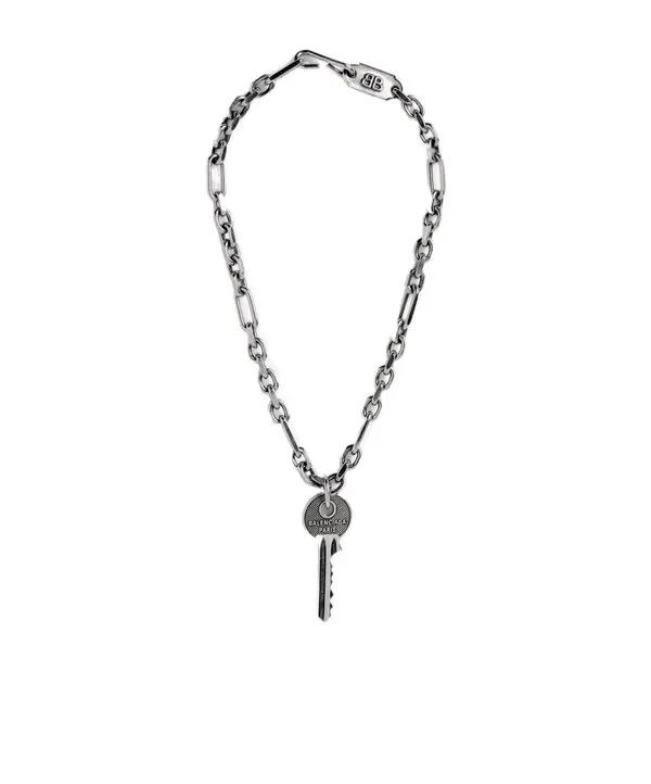 Balenciaga Neverlost Thin Necklace In Antique - Silver