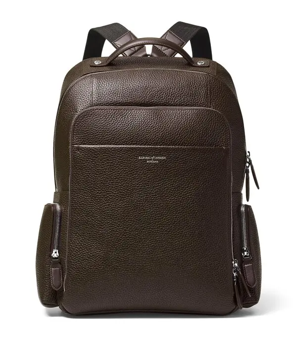 ASPINAL OF LONDON Pebbled Leather Reporter Zipped Backpack - Brown