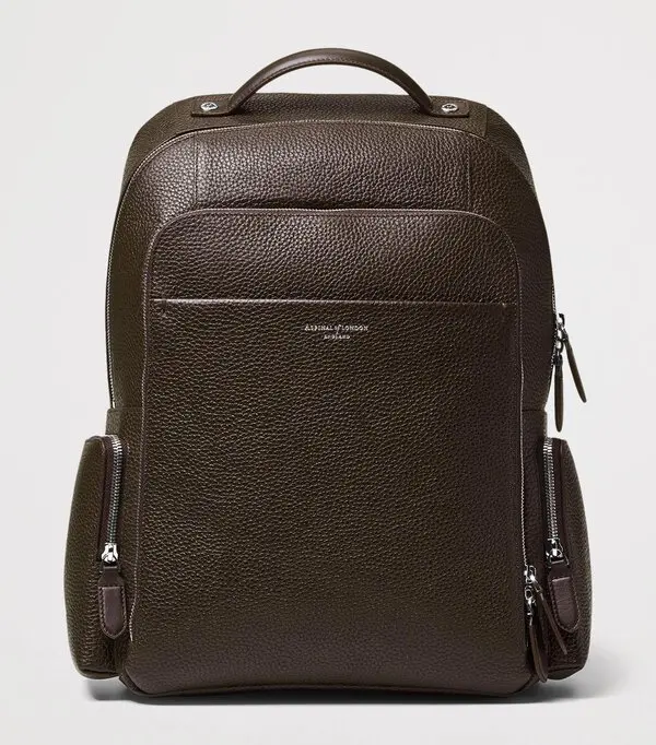 ASPINAL OF LONDON Pebbled Leather Reporter Zipped Backpack - Brown
