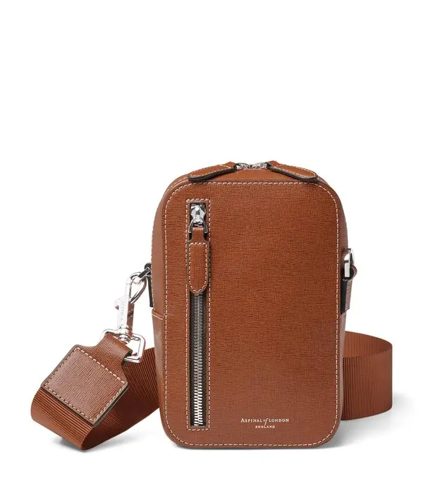 ASPINAL OF LONDON Leather Reporter North South Cross-body Bag - Brown
