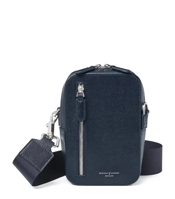 ASPINAL OF LONDON Leather Reporter North South Cross-body Bag - Navy
