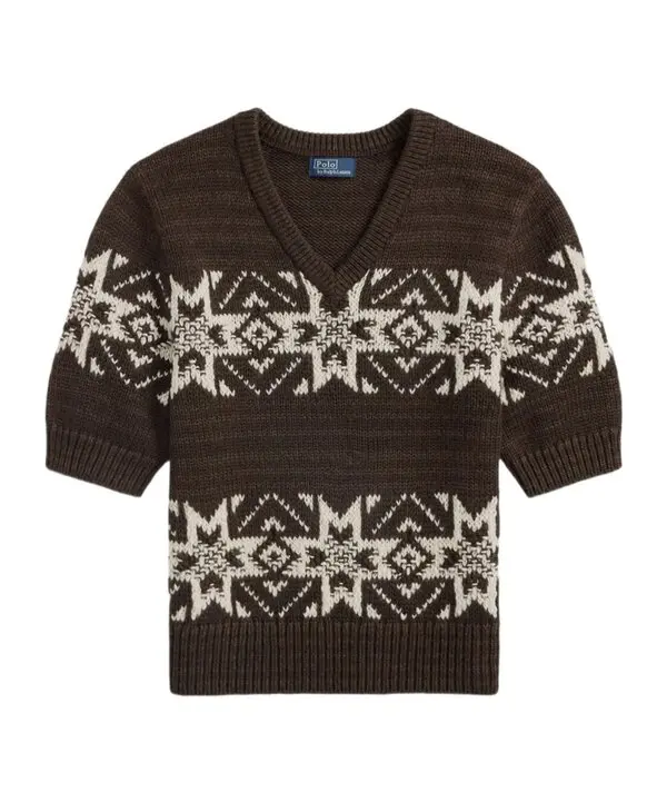 Polo Ralph Lauren Fair Isle Pattern V-neck Sweater - Brown Multi