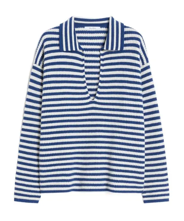 Max Mara Striped Collared Pullover - White/blue