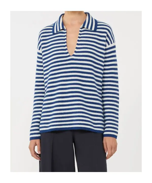 Max Mara Striped Collared Pullover - White/blue