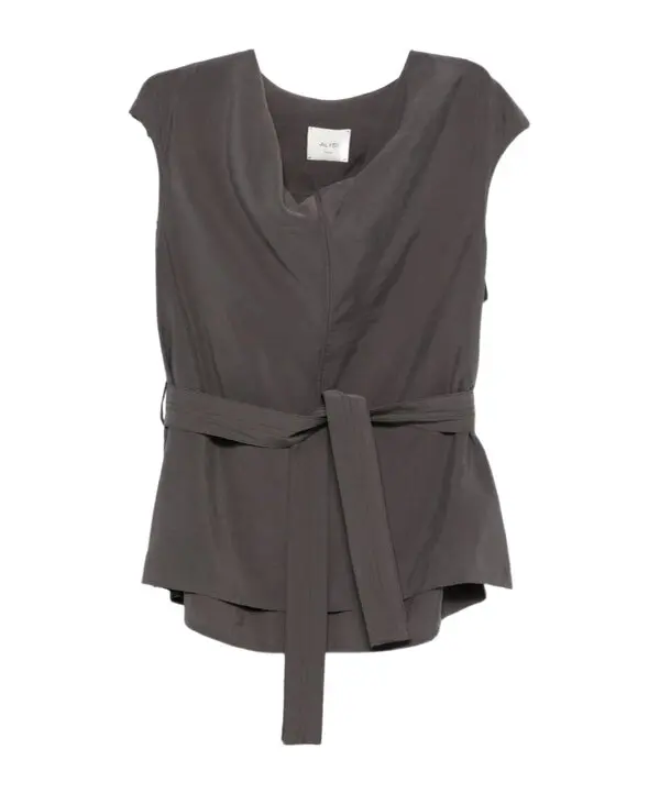 ALYSI Belted Draped-neck Top - Black