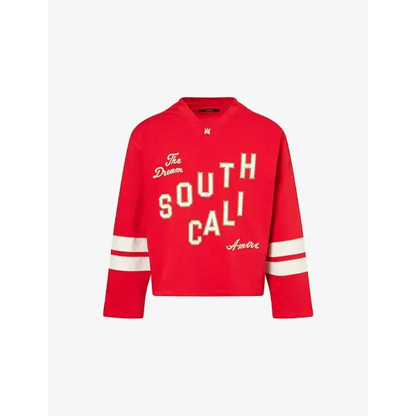 Amiri South Cali Flock Cotton-jersey Football T-shirt - Ruby