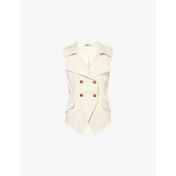 Oddmuse Double-breasted Asymmetric Woven Vest - Stone