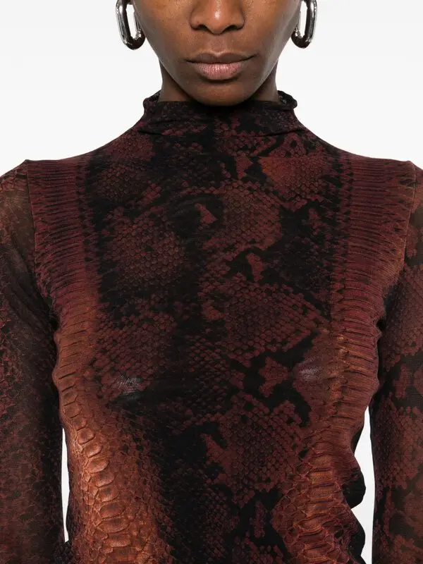 JEAN PAUL GAULTIER Snakeskin Print Mesh Top - Brown