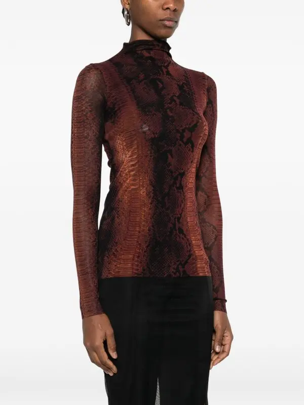 JEAN PAUL GAULTIER Snakeskin Print Mesh Top - Brown