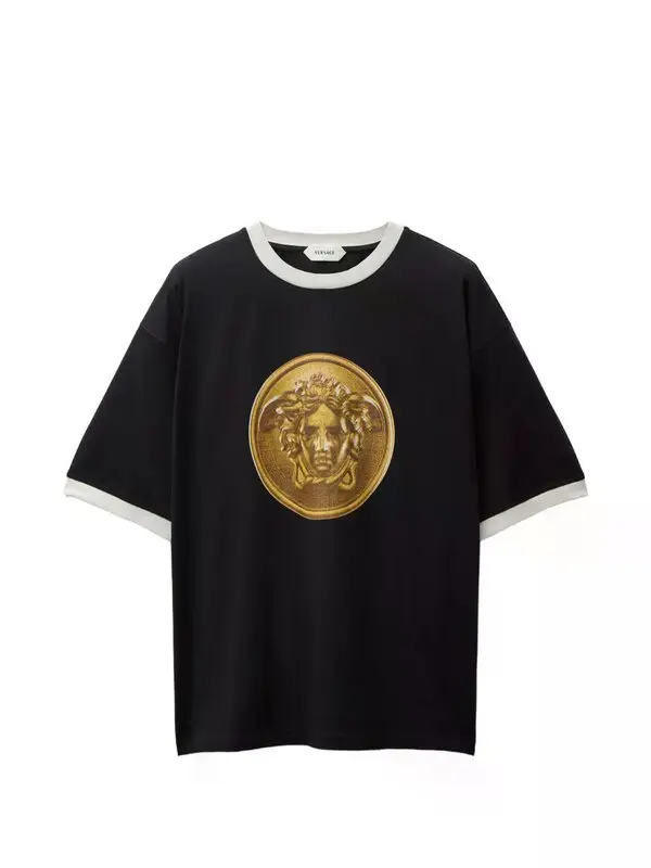 Versace Printed Cotton-jersey Regular T-shirt - Black