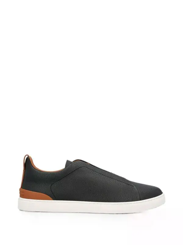 Zegna Triple Stitch Leather Sneakers - Black