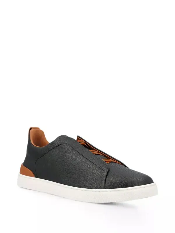 Zegna Triple Stitch Leather Sneakers - Black