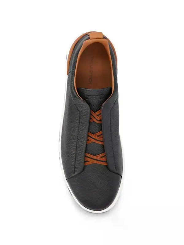 Zegna Triple Stitch Leather Sneakers - Black
