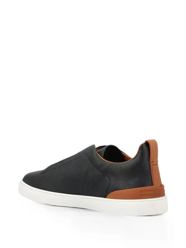 Zegna Triple Stitch Leather Sneakers - Black