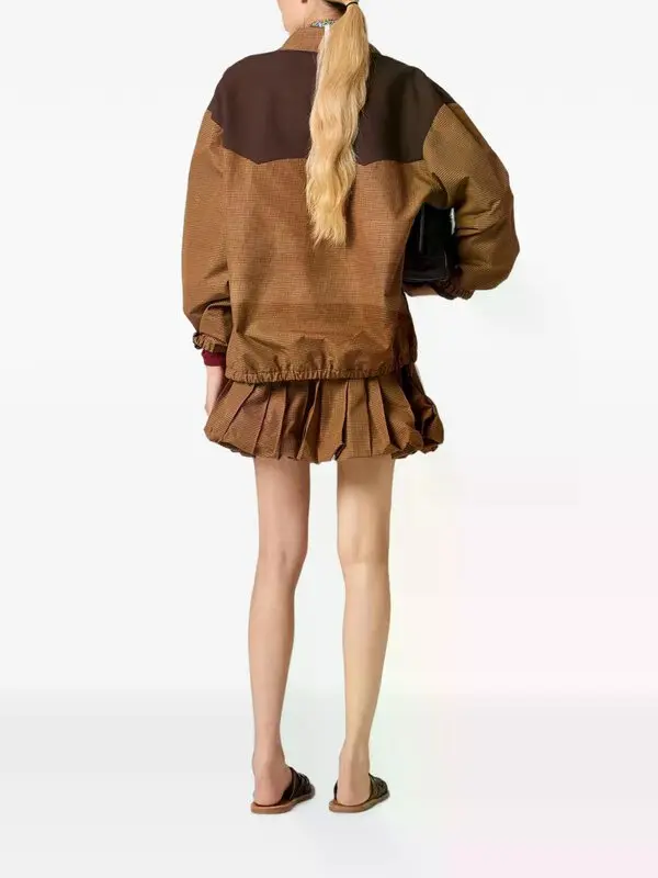 Miu Miu Pleated Gingham Check Miniskirt - Brown