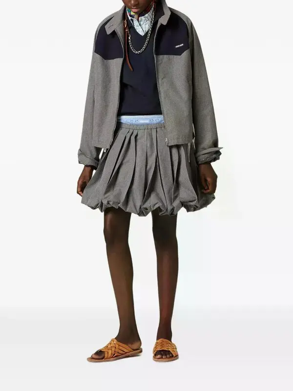 Miu Miu Pleated Gingham Check Mini Skirt - Grey