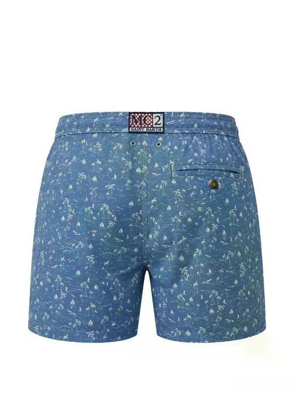 MC2 SAINT BARTH Palm-tree Print Swim Shorts - Blue