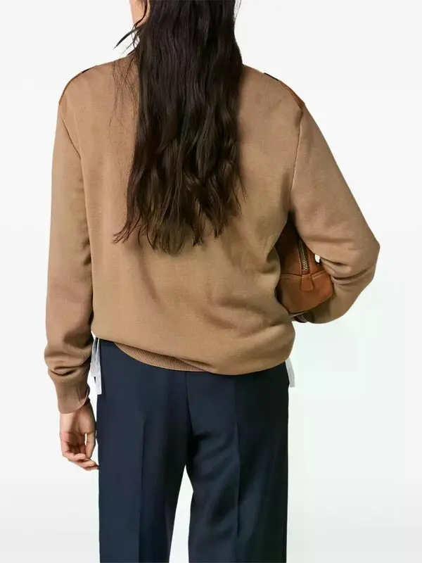 Miu Miu Wool And Suede Striped V-neck Sweater - Brown