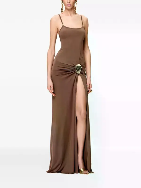 KOROBEYNIKOV Ruched Oyster-embellished Maxi Dress