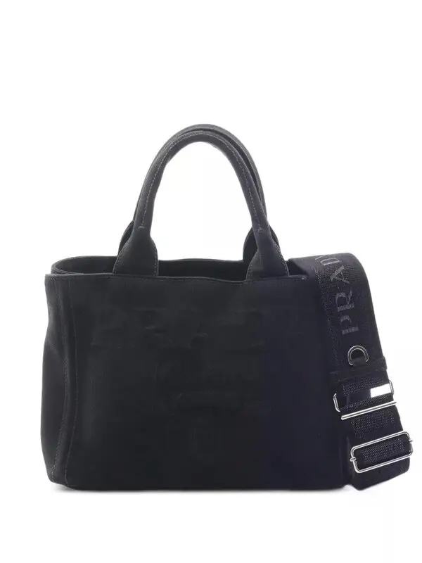 Prada Canapa Embossed Logo Tote Bag - Black