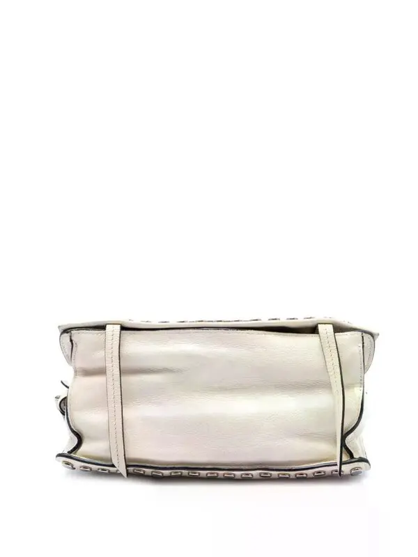 Prada Glace Calfskin Studded Etiquette Flap Satchel - White