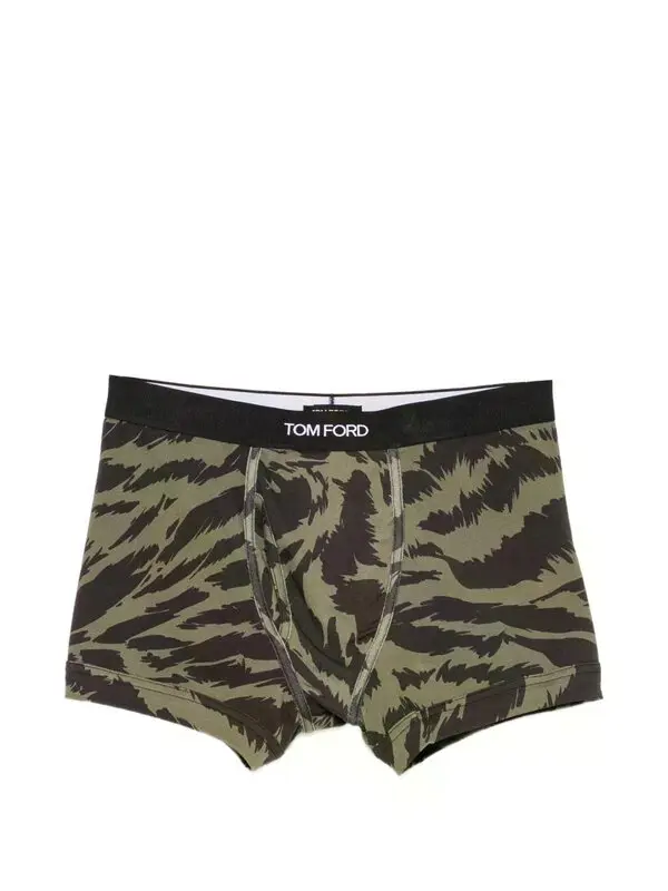 TOM FORD Tiger-print Logo-waistband Boxer Briefs - Green