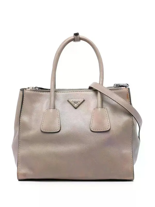 Prada Glace Calf Leather Twin Pocket Double Handle Satchel - Neutrals