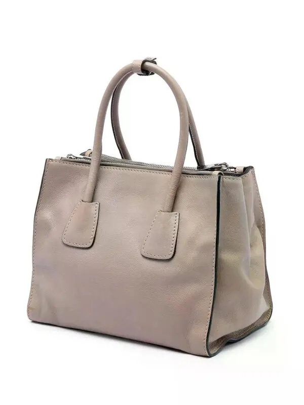 Prada Glace Calf Leather Twin Pocket Double Handle Satchel - Neutrals