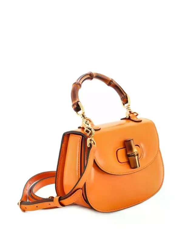 Gucci Bamboo 1947 Top Handle Bag Leather Mini Shoulder Bag - Orange