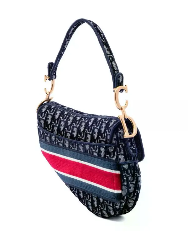 Dior Oblique Embroidered Velvet Saddle Shoulder Bag - Blue