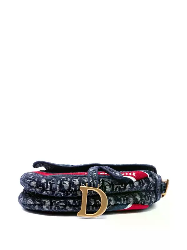 Dior Oblique Embroidered Velvet Saddle Shoulder Bag - Blue
